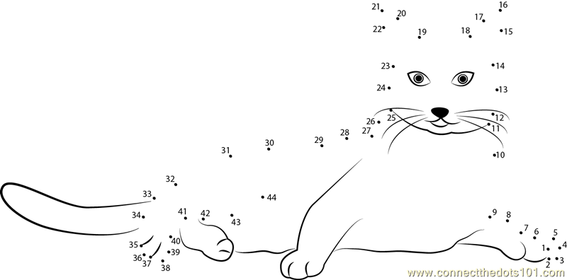 cat lying isolated dot to dot printable worksheet - Connect The Dots
