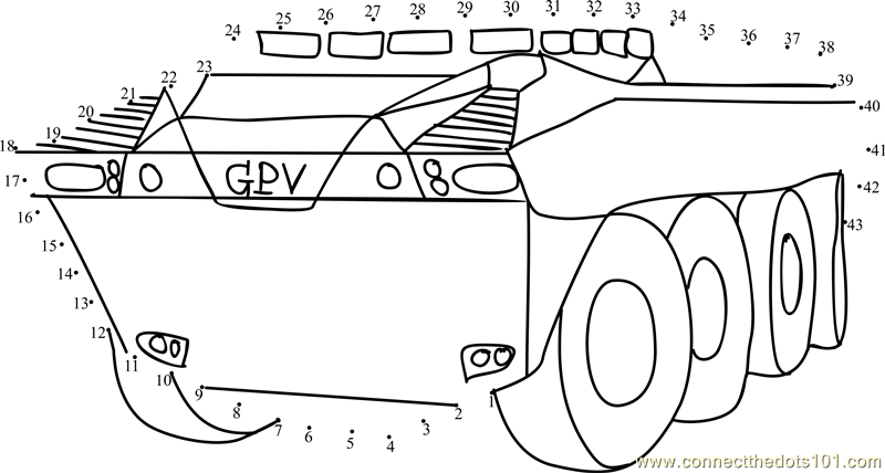 General Purpose Vehicle dot to dot printable worksheet - Connect The Dots