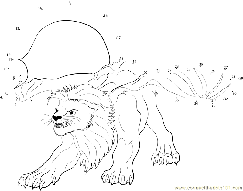 Angry Manticore dot to dot printable worksheet - Connect The Dots