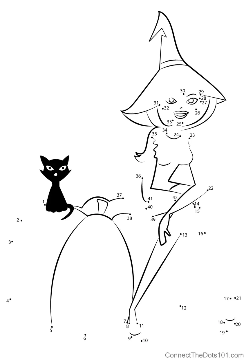 Halloween Witch Pumpkin Scene dot to dot printable worksheet - Connect ...