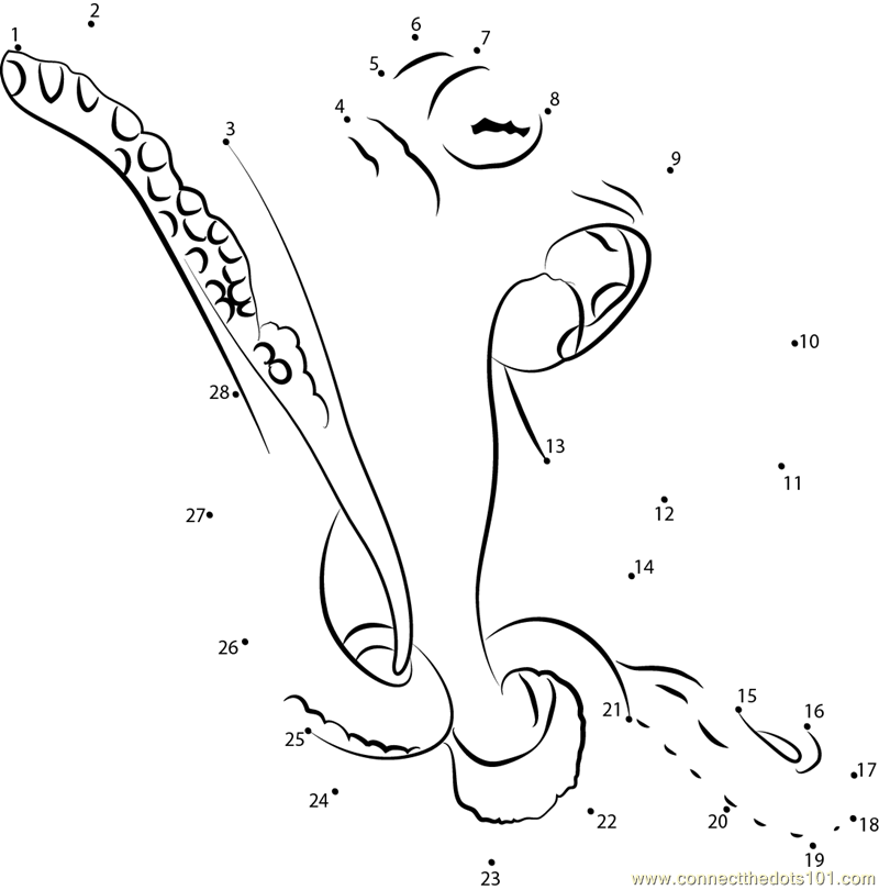 Jumping Octopus dot to dot printable worksheet - Connect The Dots