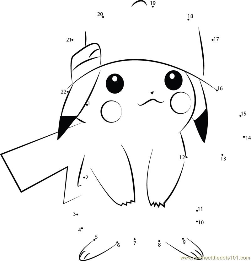 Pikachu Dot To Dot Printable Worksheet Connect The Dots