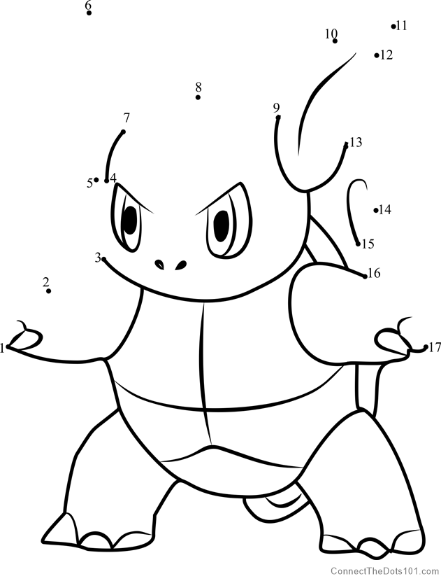 Wartortle Pokemon GO dot to dot printable worksheet - Connect The Dots