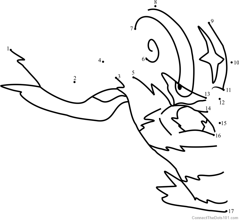 Pokemon Accelgor dot to dot printable worksheet - Connect The Dots