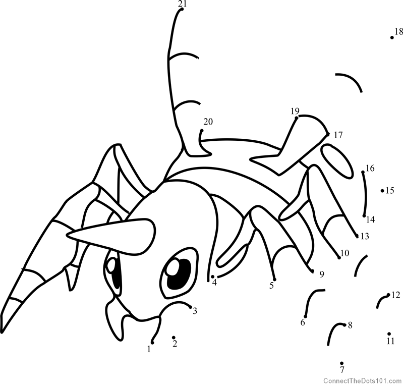 Pokemon Ariados dot to dot printable worksheet - Connect The Dots