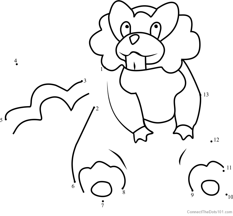 Pokemon Bibarel dot to dot printable worksheet - Connect The Dots