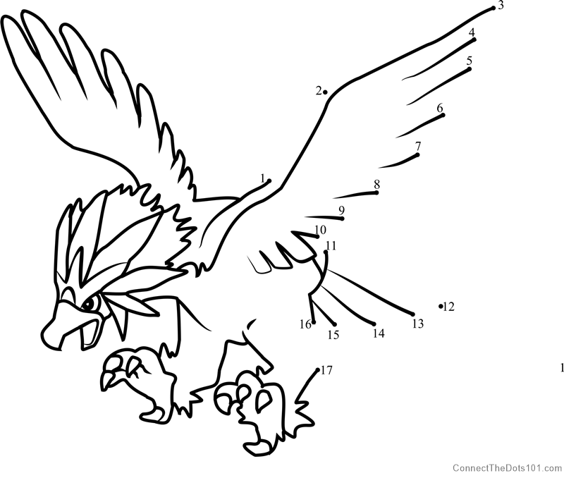 Pokemon Braviary dot to dot printable worksheet - Connect The Dots