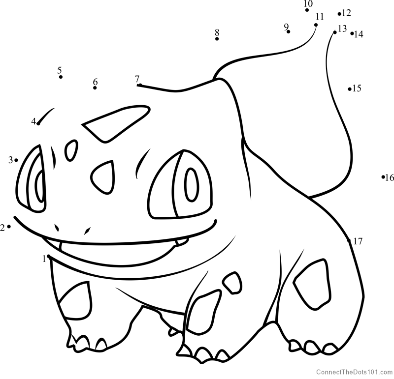 Pokemon Bulbasaur dot to dot printable worksheet - Connect The Dots