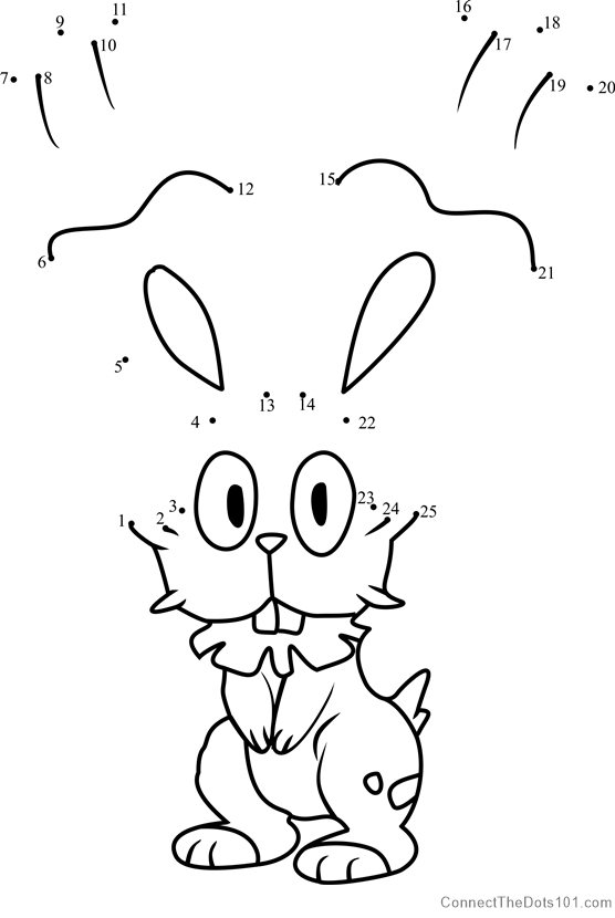 Pokemon Bunnelby dot to dot printable worksheet - Connect The Dots