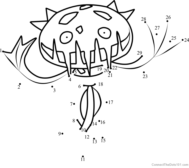 Pokemon Carnivine dot to dot printable worksheet - Connect The Dots