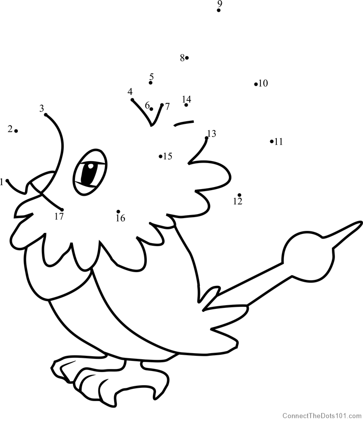 Pokemon Chatot dot to dot printable worksheet - Connect The Dots