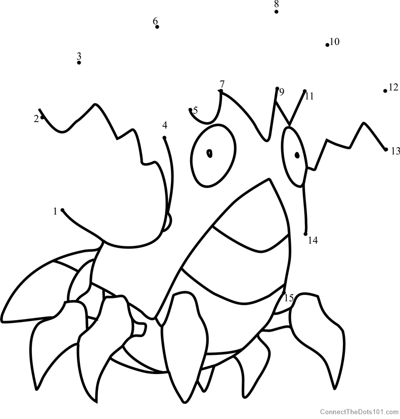 Pokemon Corphish dot to dot printable worksheet - Connect The Dots