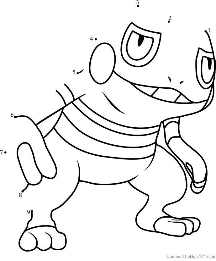 Pokemon Croagunk dot to dot printable worksheet - Connect The Dots