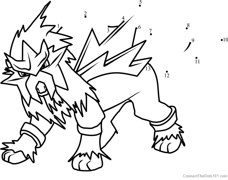 Pokemon Entei dot to dot printable worksheet - Connect The Dots