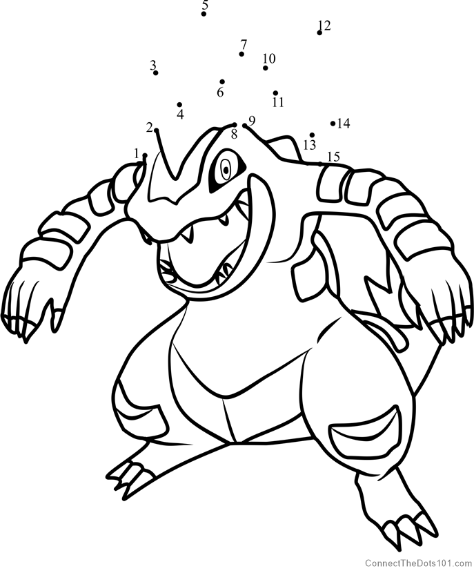 Pokemon Feraligatr dot to dot printable worksheet - Connect The Dots