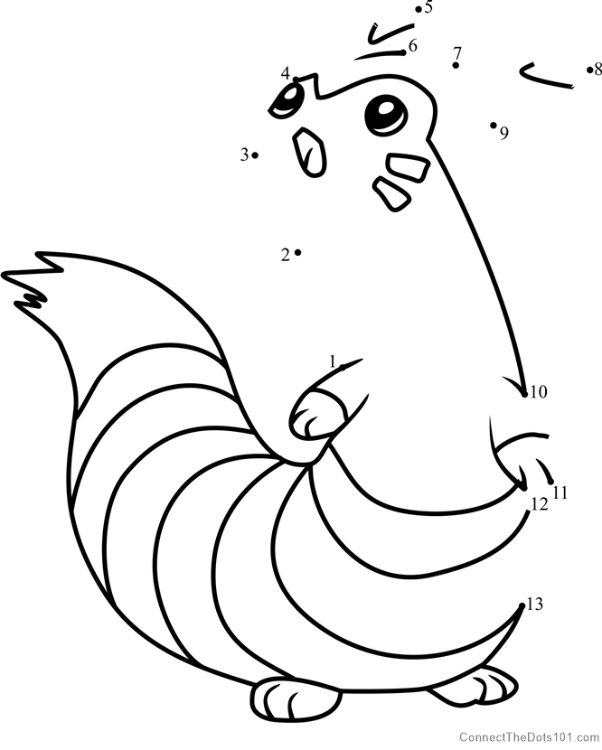Pokemon Furret dot to dot printable worksheet - Connect The Dots