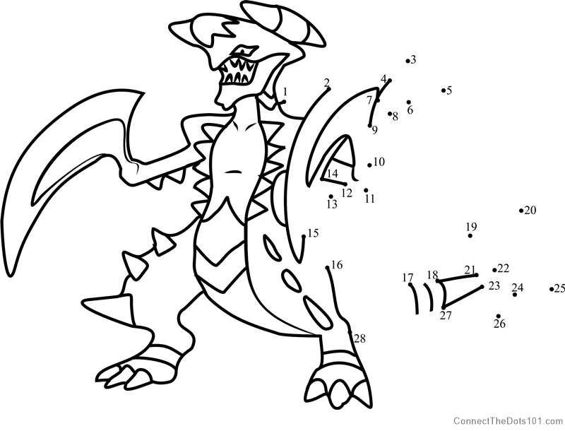 Pokemon Garchomp dot to dot printable worksheet - Connect The Dots