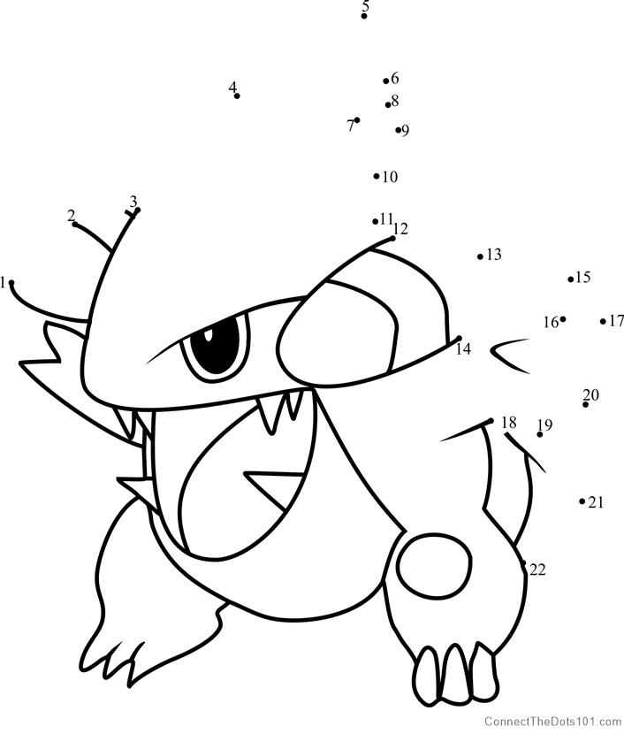 Pokemon Gible dot to dot printable worksheet - Connect The Dots