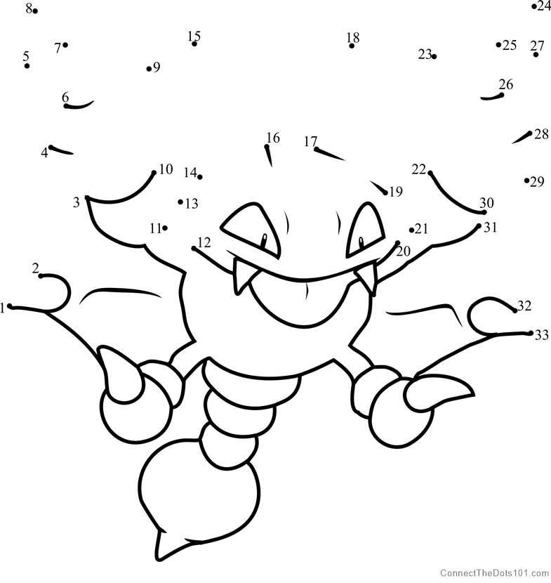 Pokemon Gligar dot to dot printable worksheet - Connect The Dots