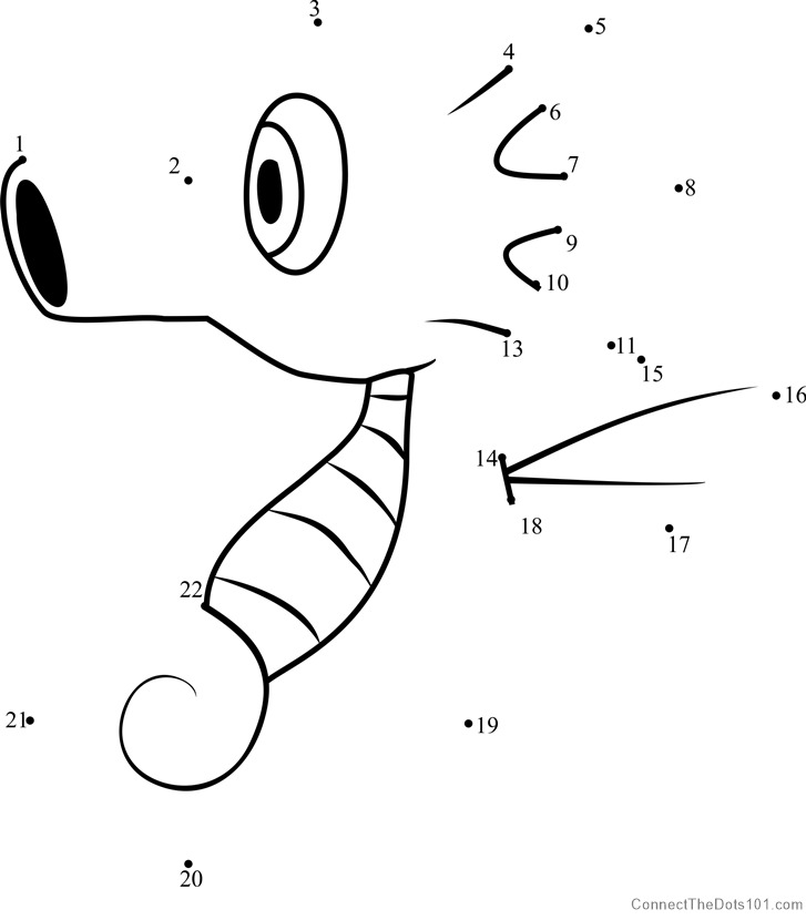 Pokemon Horsea dot to dot printable worksheet - Connect The Dots