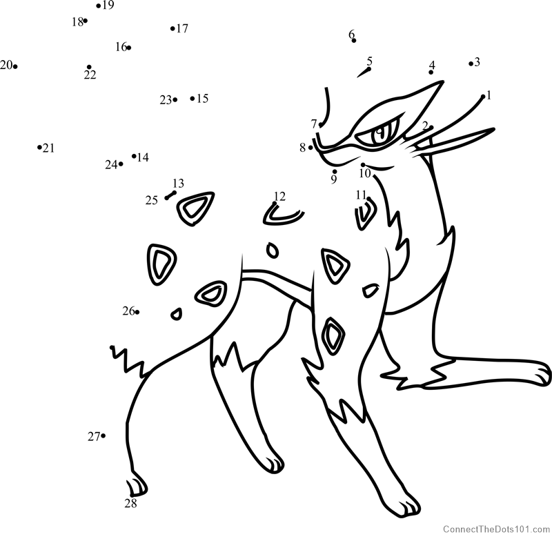 Pokemon Liepard dot to dot printable worksheet - Connect The Dots