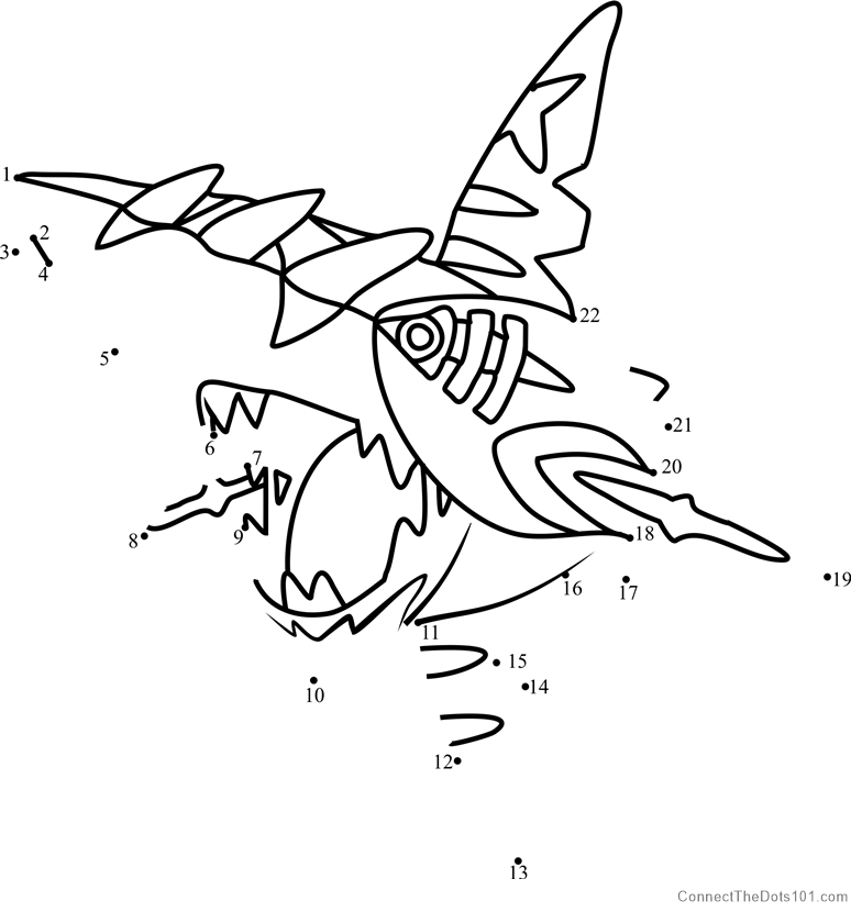 Pokemon Mega Sharpedo dot to dot printable worksheet - Connect The Dots