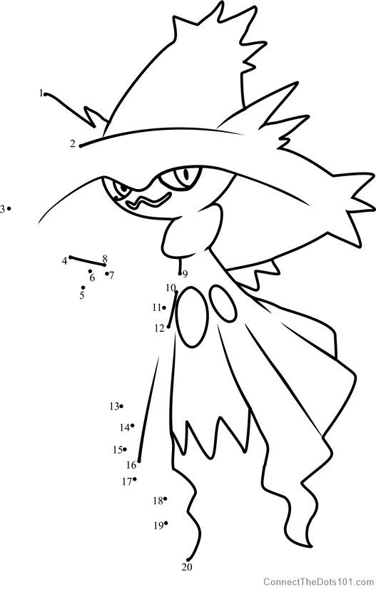 Pokemon Mismagius dot to dot printable worksheet - Connect The Dots