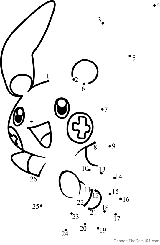 Pokemon Plusle dot to dot printable worksheet - Connect The Dots