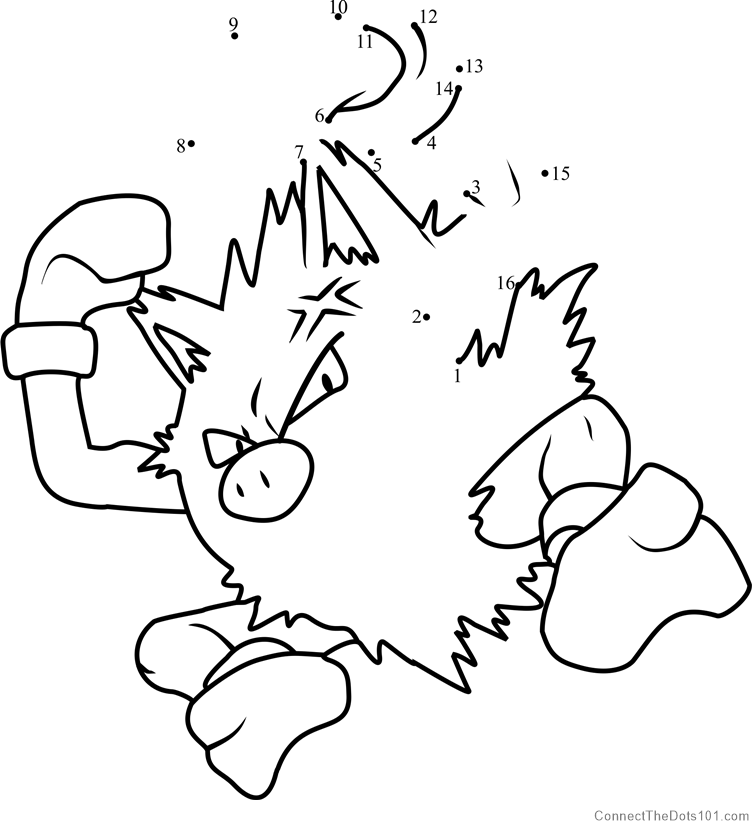 Pokemon Primeape dot to dot printable worksheet - Connect The Dots