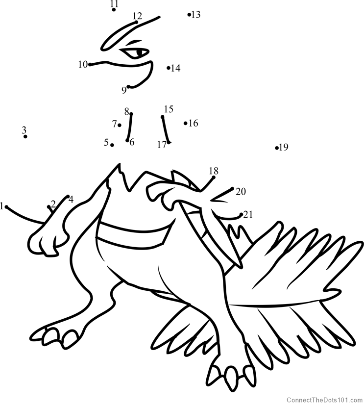 Pokemon Sceptile dot to dot printable worksheet - Connect The Dots