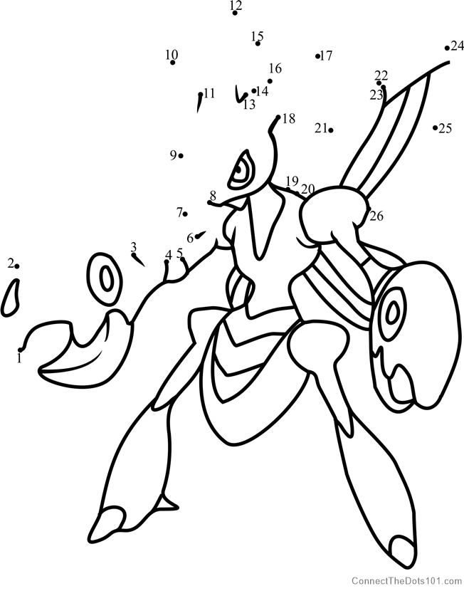 Pokemon Scizor dot to dot printable worksheet - Connect The Dots