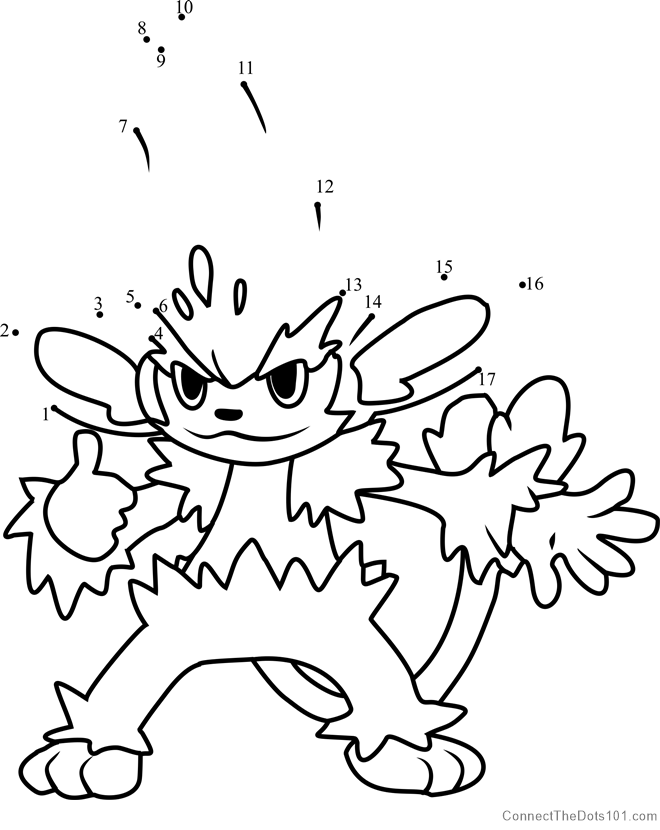 Pokemon Simisage dot to dot printable worksheet - Connect The Dots