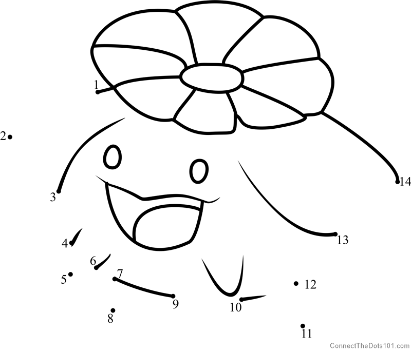 Pokemon Skiploom dot to dot printable worksheet - Connect The Dots