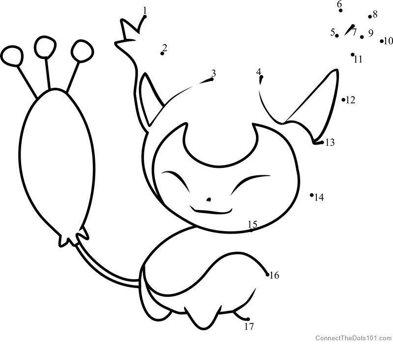Pokemon Skitty dot to dot printable worksheet - Connect The Dots