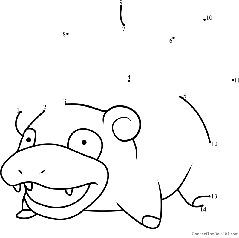 Pokemon Slowpoke dot to dot printable worksheet - Connect The Dots