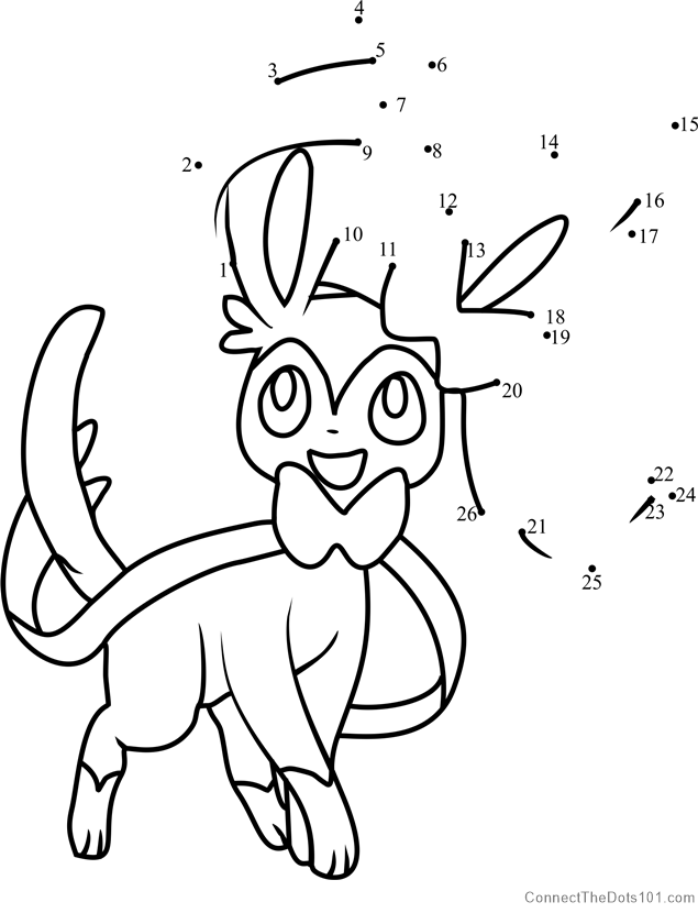 Pokemon Sylveon dot to dot printable worksheet - Connect The Dots