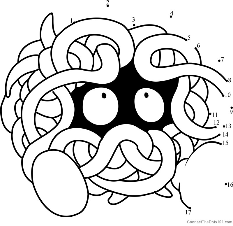 Pokemon Tangela dot to dot printable worksheet - Connect The Dots