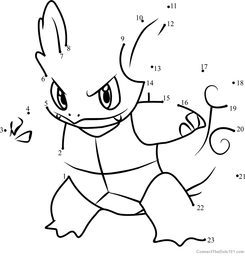 Pokemon Wartortle dot to dot printable worksheet - Connect The Dots