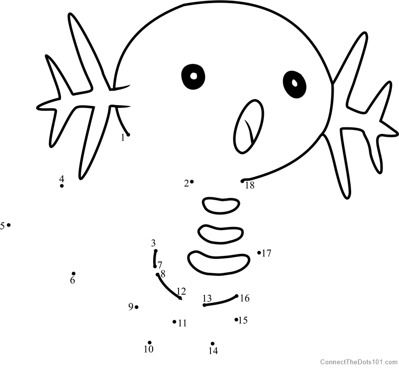 Pokemon Wooper dot to dot printable worksheet - Connect The Dots